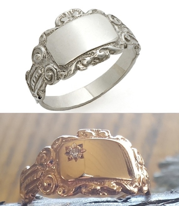 Antique design signet ring with scroll work, personalised, Australia ...