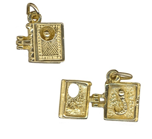 Book charm opens with a bookworm in sterling silver or solid 9ct Gold ...
