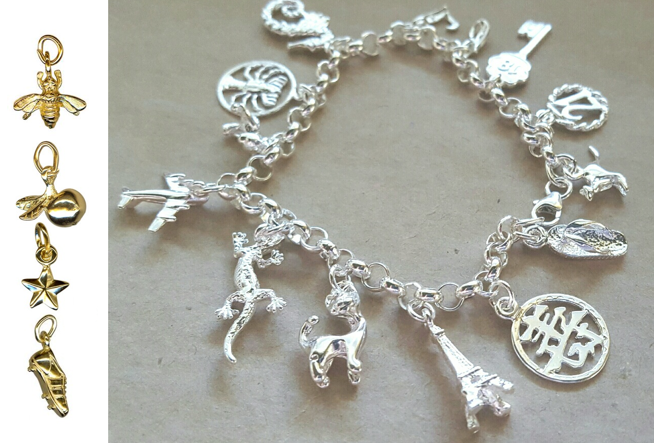 Charm Bracelet design your own, sterling silver or 9ct yellow, rose or ...