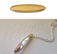 Solid 9ct rose gold or yellow, sterling silver oval plain baby brooch ...
