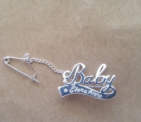 Word Baby brooch with diamond or birthstone in silver or 9ct rose ...